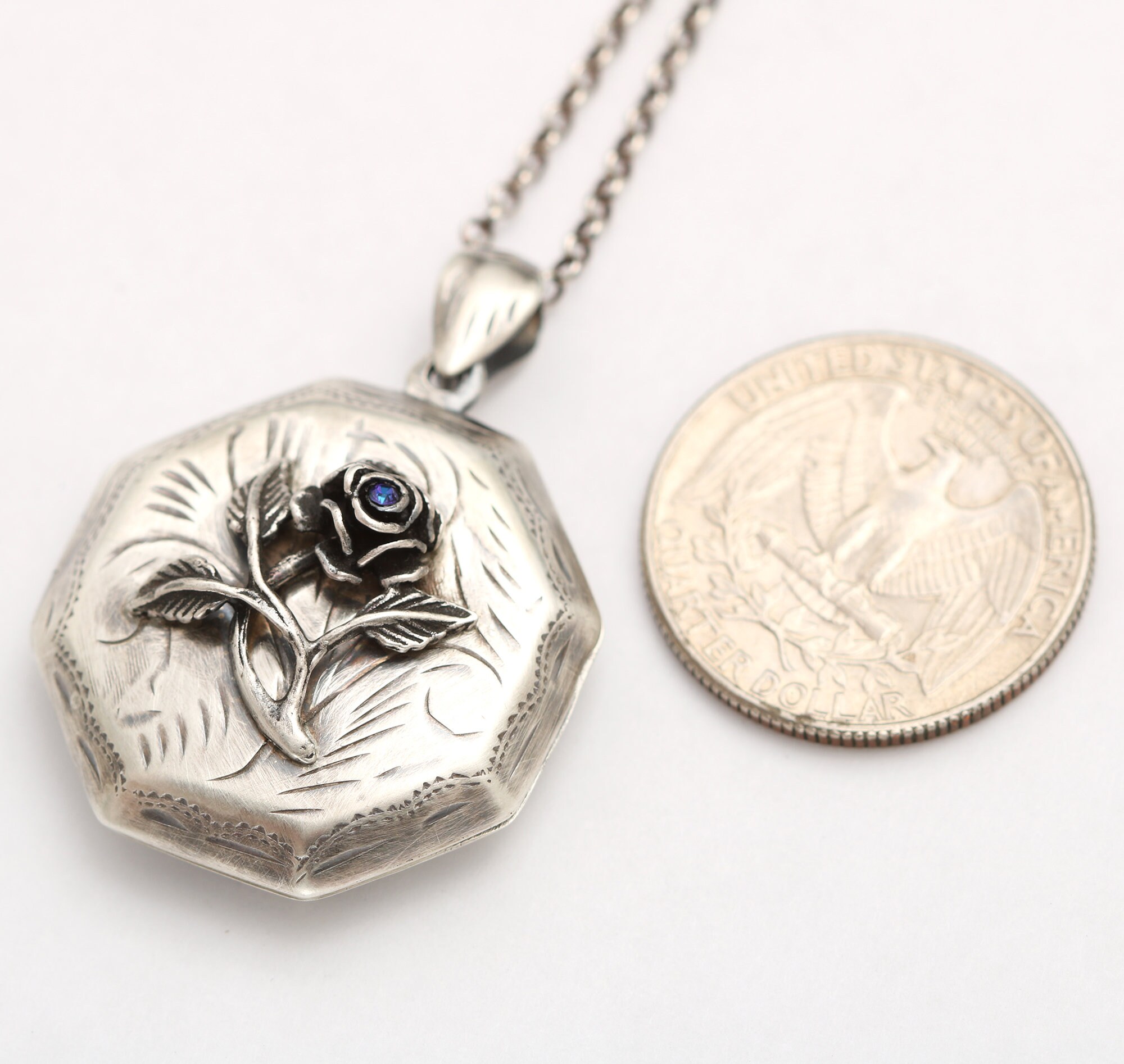 Rose Locket Necklace Sterling Silver Locket Pendant | Etsy