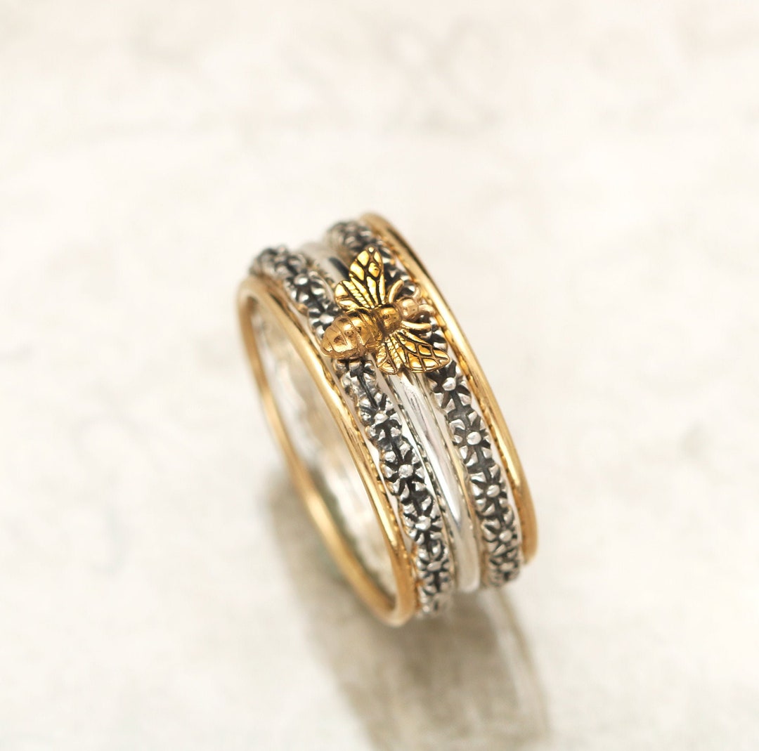 Bee Rings for Women, Sterling Silver Honey Bee Jewelry, Gold Band Rings ...