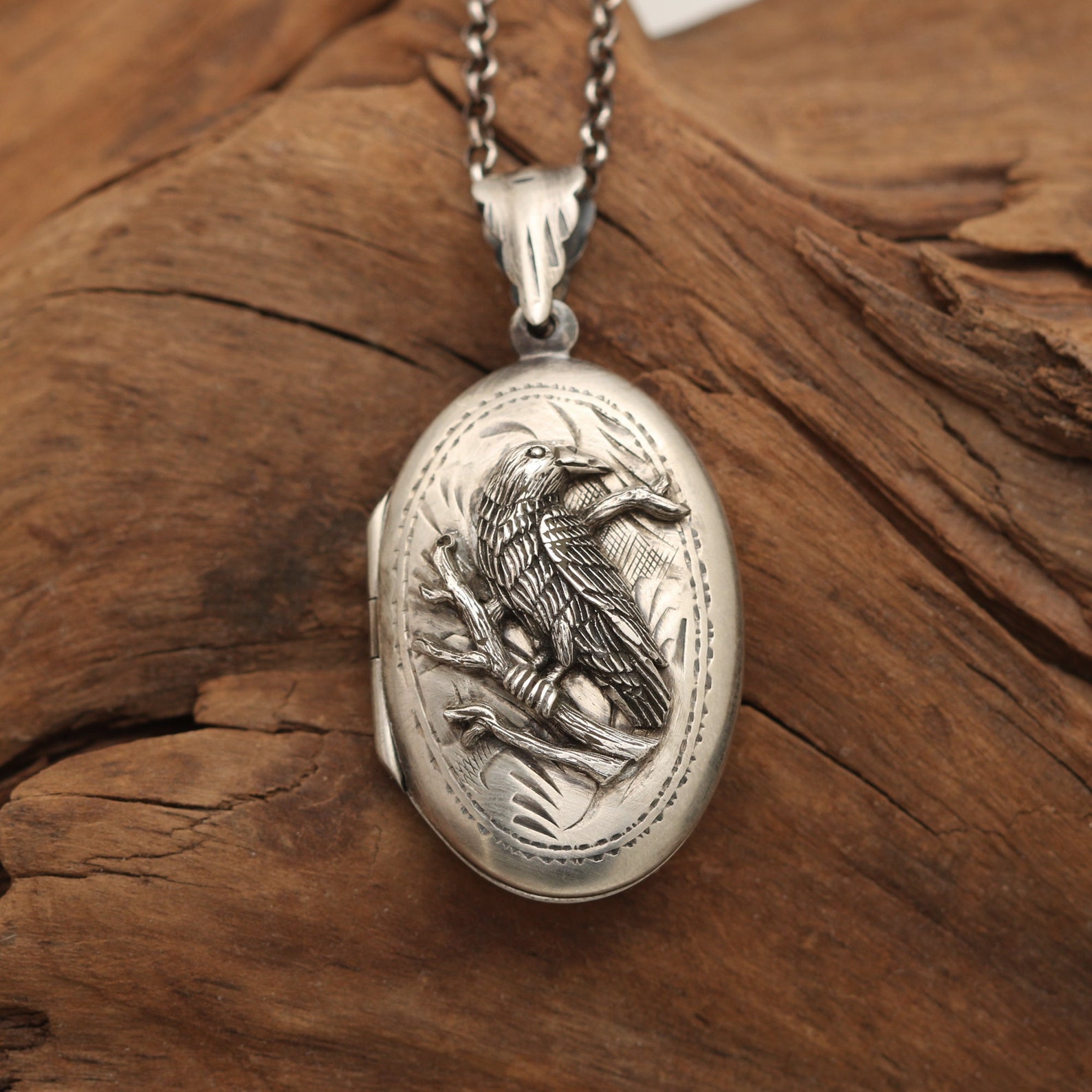 Sterling Silver Locket Necklace Raven Locket for Women - Etsy