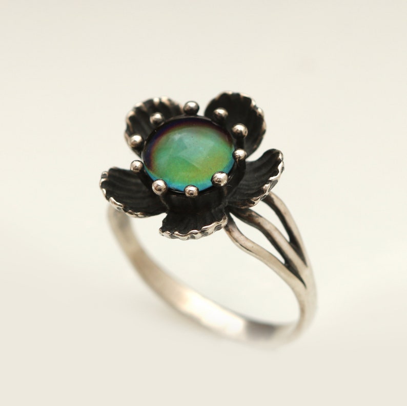 Sterling Silver Mood Ring for Women, Mood Stone Ring, Color Changing ...