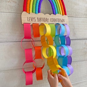 Birthday Countdown - Bright Rainbow Paper Chain Yarn Craft Kit for Kids ...