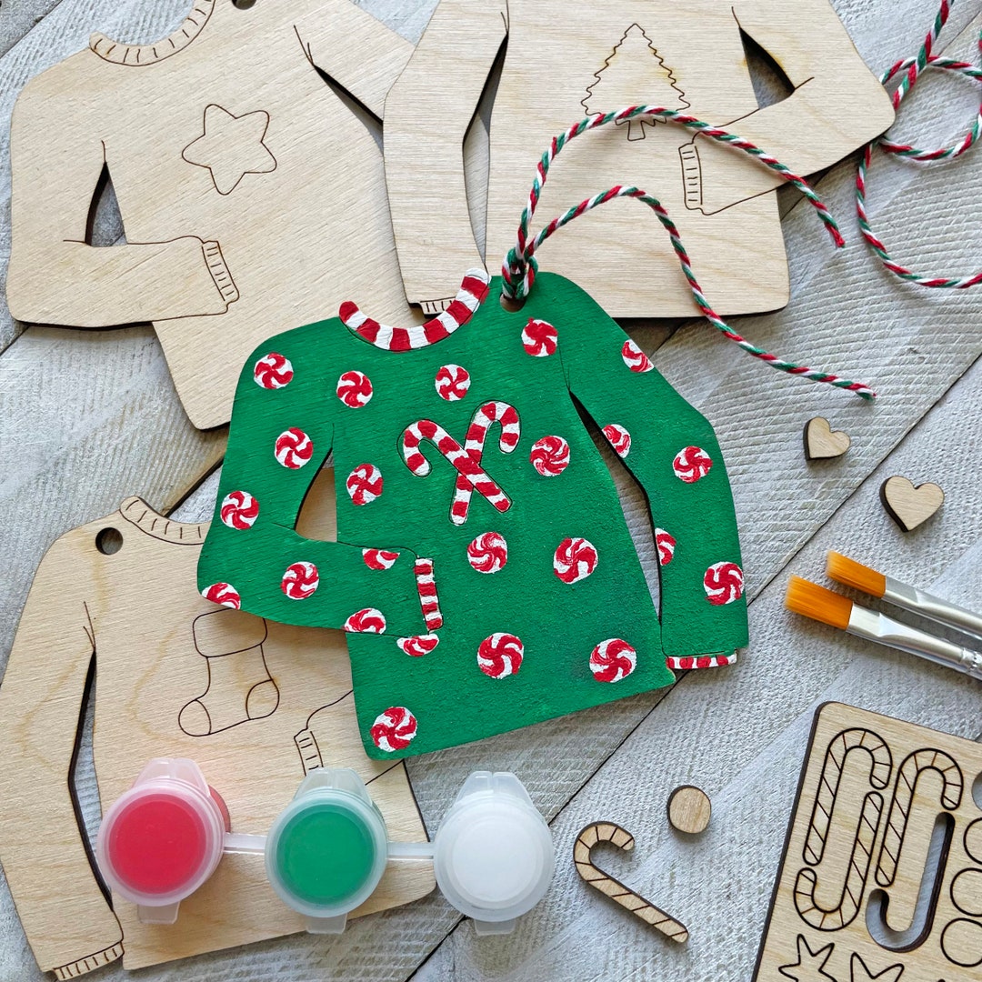 Ugly Christmas Sweater Ornament Craft Kit - Paint and String Included ...