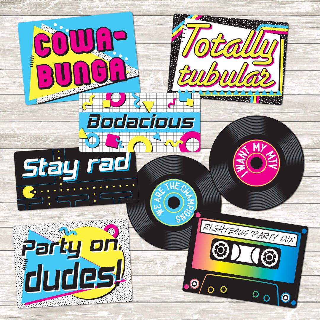 1980s Rad Photo Booth Party Signs: Double-sided Plastic Props With ...