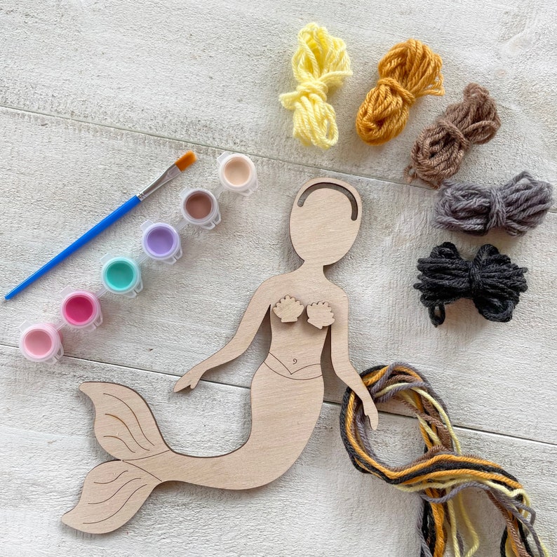 Mermaid Self-portrait Craft Kit Paint and Yarn Included - Etsy