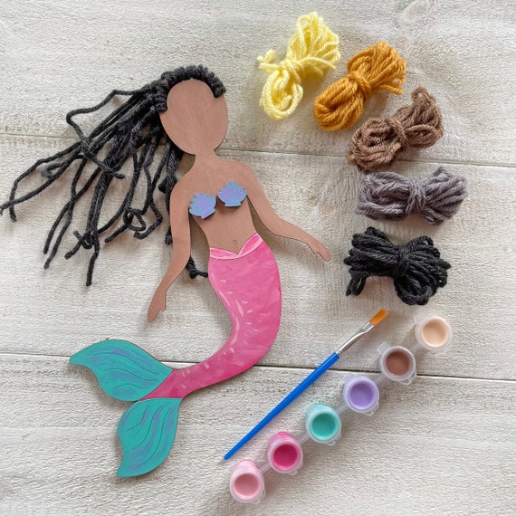 Mermaid Self-portrait Craft Kit - Paint and Yarn Included by Whisker ...