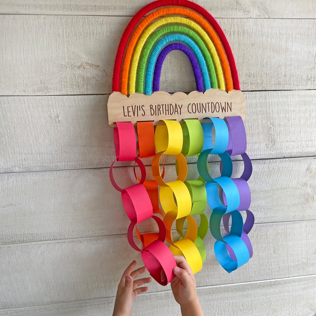 Birthday Countdown Bright Rainbow Paper Chain Yarn Craft for - Etsy