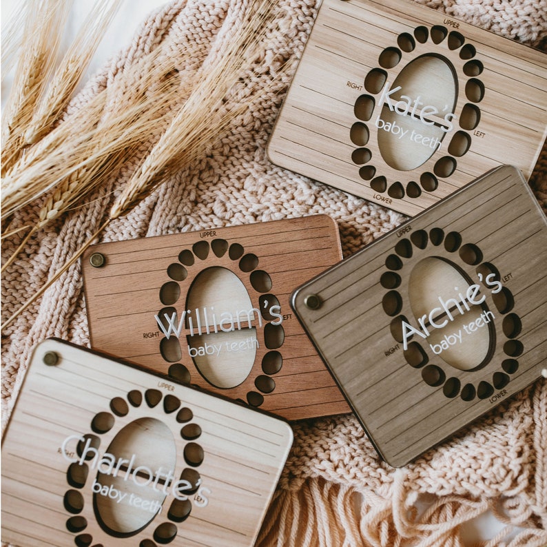 Personalized Wooden Baby Tooth Keepsake Box - Walnut, Cherry, Hickory ...