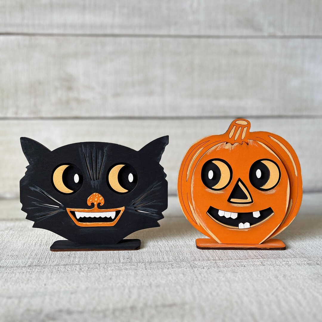 Vintage Pumpkin and Kitty Cat Craft Kit - Paint and Brushes Included - Etsy