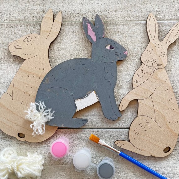 Easter Bunny Craft Kit - Paint, Brush & Yarn Included - 3 Bunnies! by ...