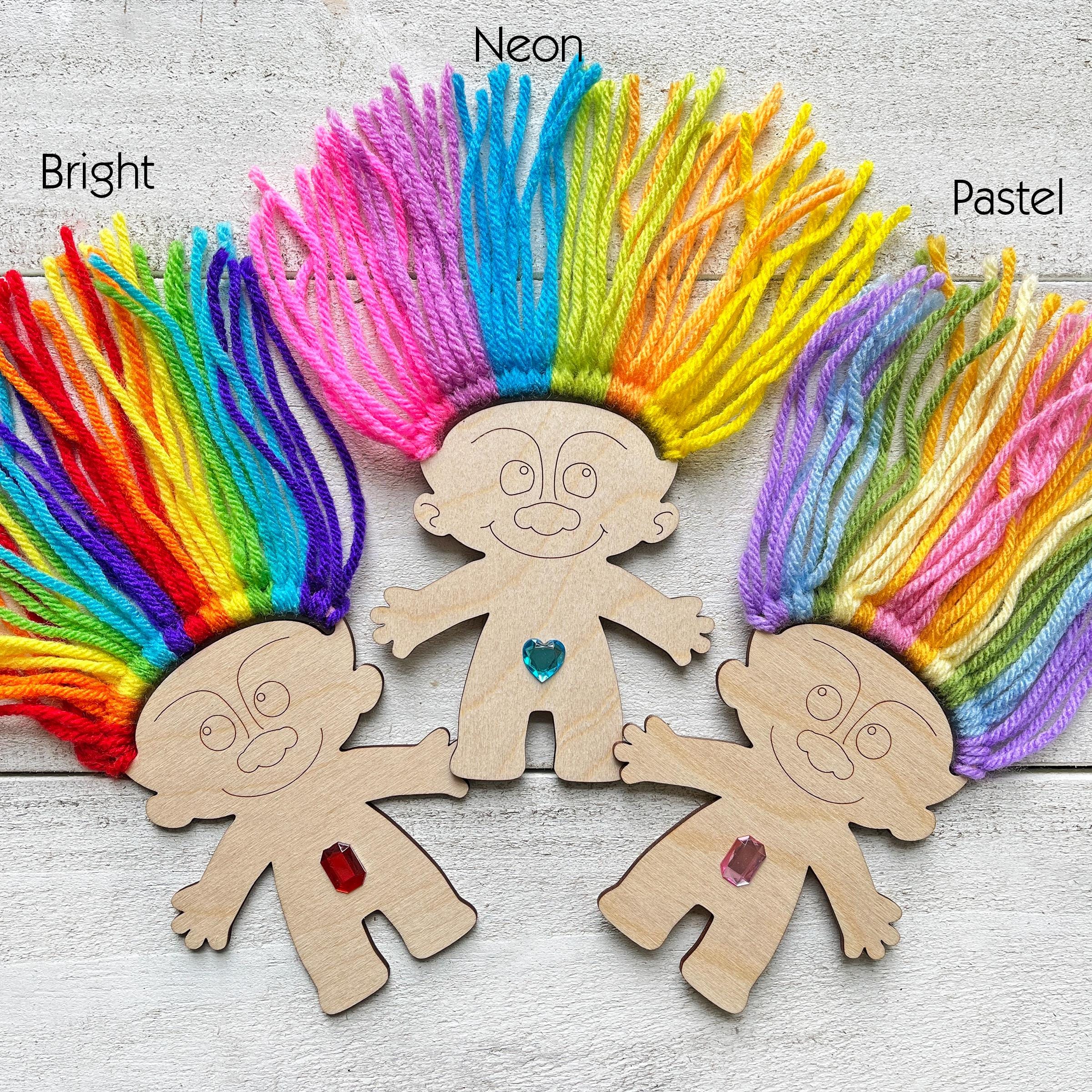 Rainbow Trolls Kid Craft - Yarn & Instructions Included - Pastel, Neon ...