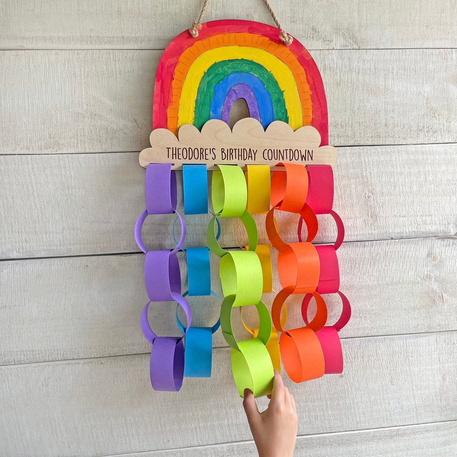 Birthday Countdown Personalized Bright Rainbow Paper Chain Paint Craft ...