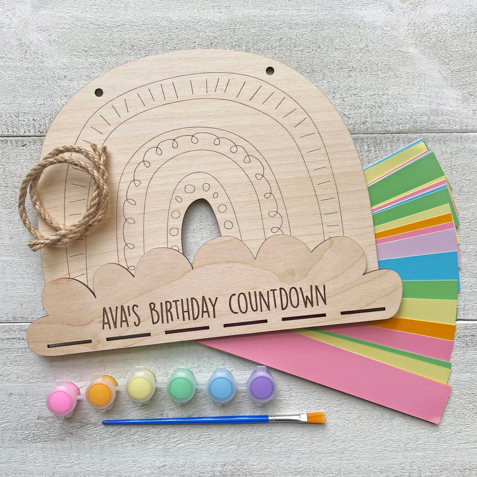 Birthday Countdown Personalized Bright Rainbow Paper Chain Paint Craft ...