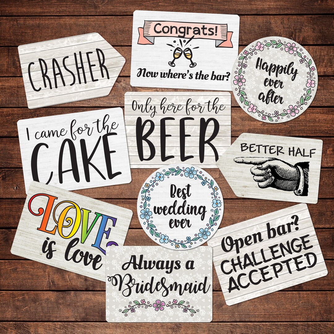 Burlap & Lace Wedding Photo Booth Signs: 5 Double-sided Plastic Props ...