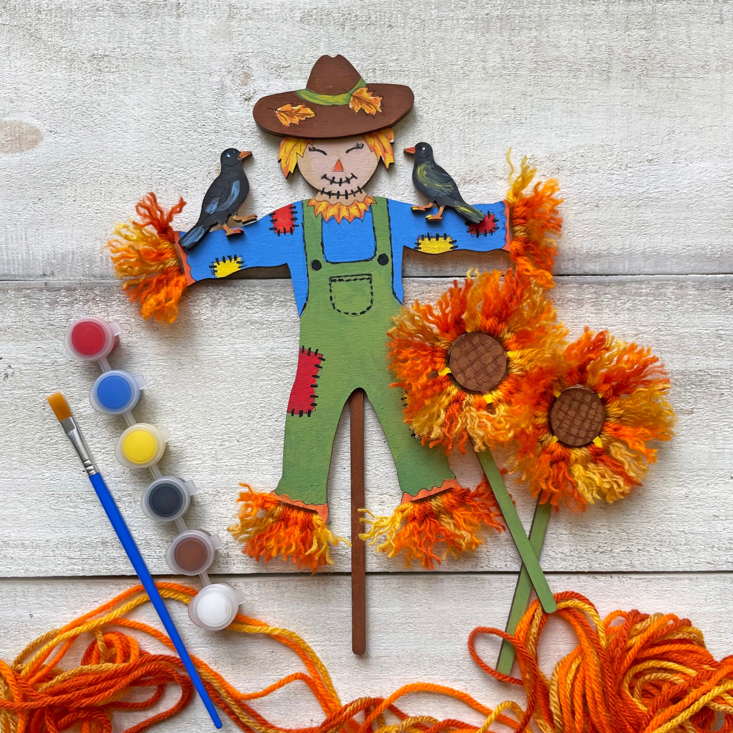 Scarecrow & Sunflowers Fall Craft - Paint and Brushes Included - Etsy