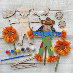 Scarecrow & Sunflowers Fall Craft - Paint and Brushes Included - Etsy