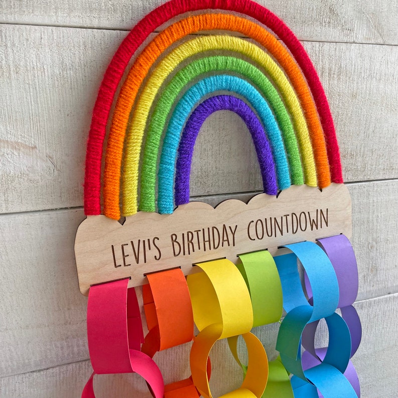 Birthday Countdown - Bright Rainbow Paper Chain Yarn Craft Kit for Kids ...