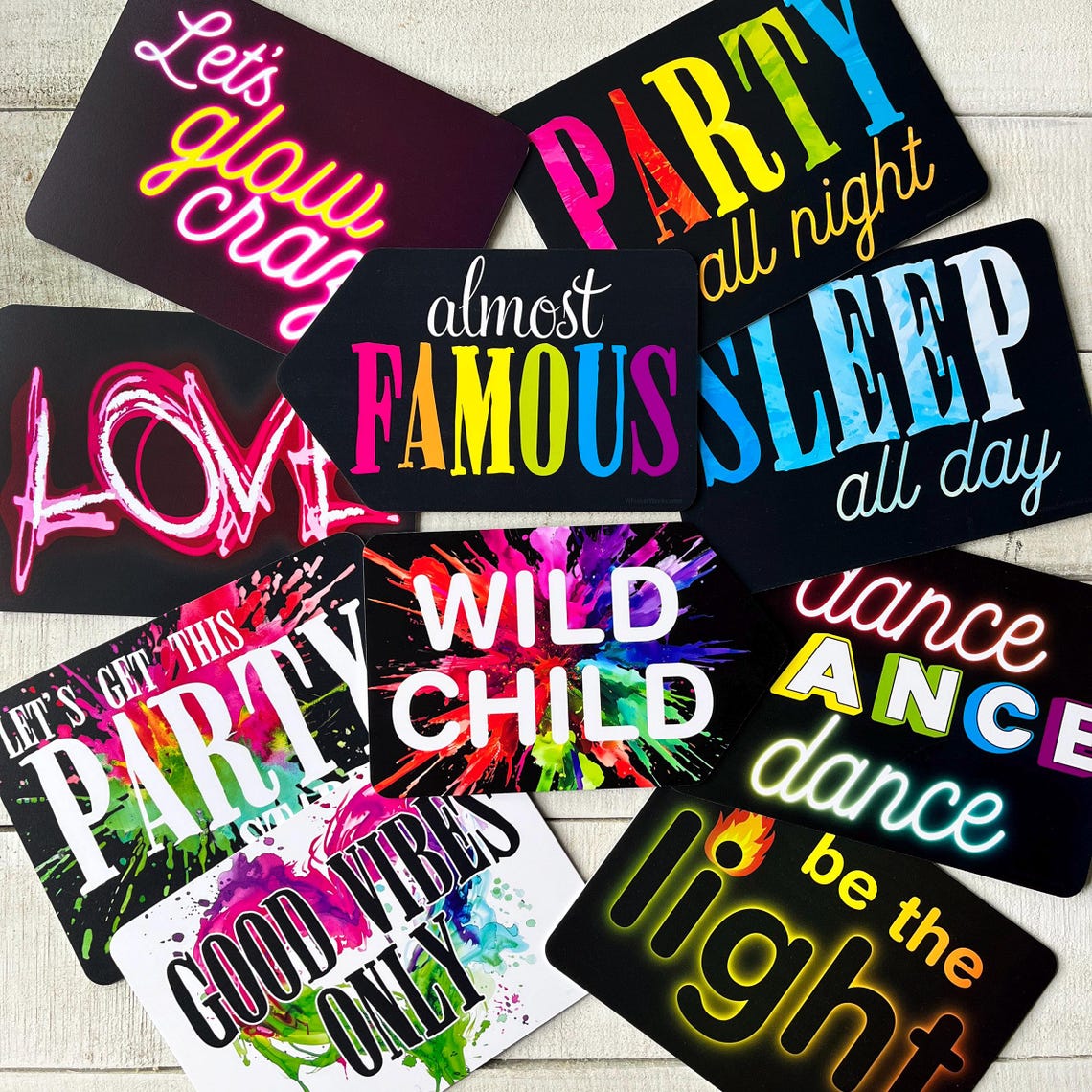 Neon Photo Booth Signs: Party Phrases, Vibrant Plastic, Set of 5 - Etsy