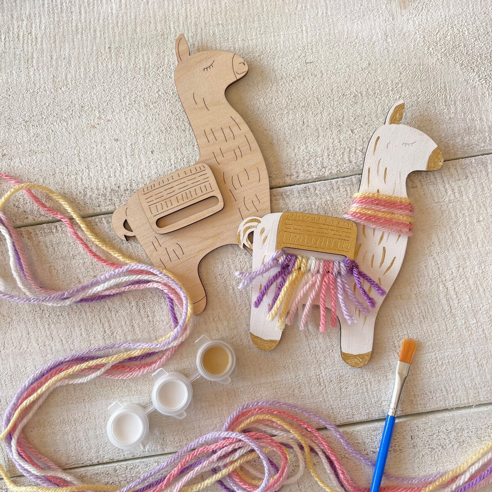 Rainbow Llama Kid Craft - Paint and Yarn Included - Pastel or Bright ...