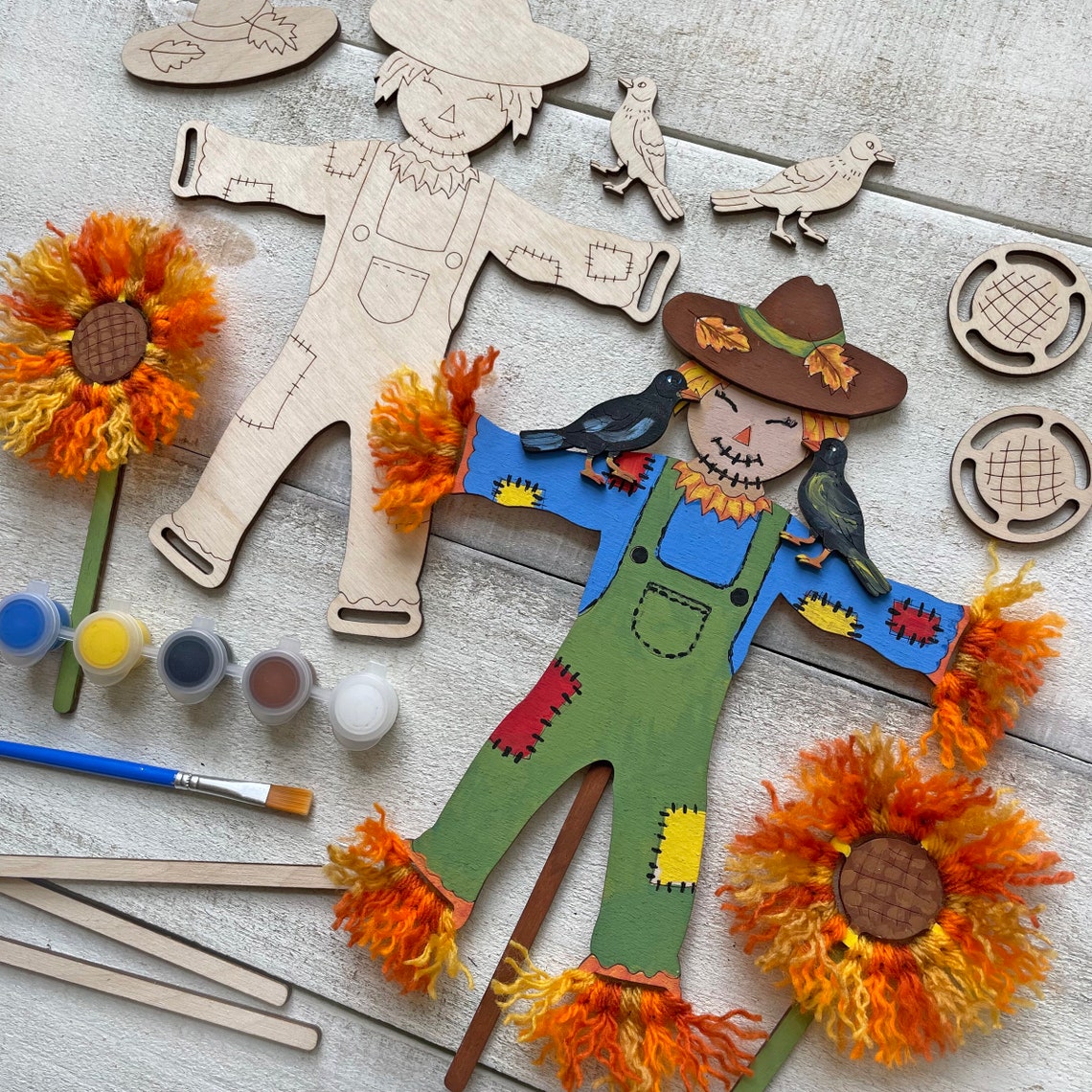 Scarecrow & Sunflowers Fall Craft - Paint and Brushes Included - Etsy