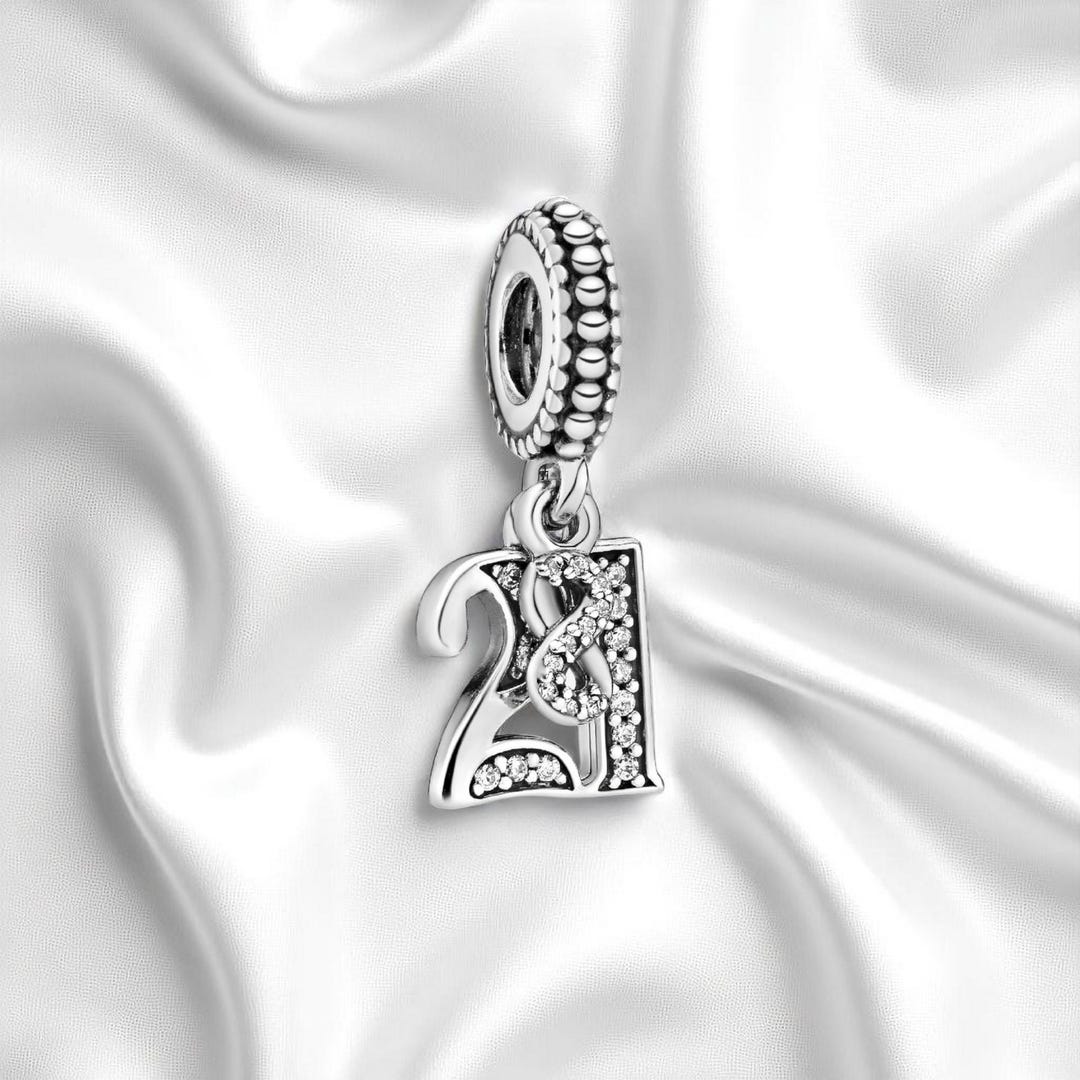 Silver 21st Dangle Charm, Sparkling 21st Birthday Charm, Cute Bracelet ...