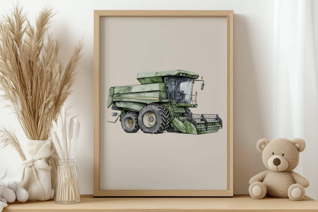 Green Combine Harvester Printable Wall Art | Farm Equipment Digital ...