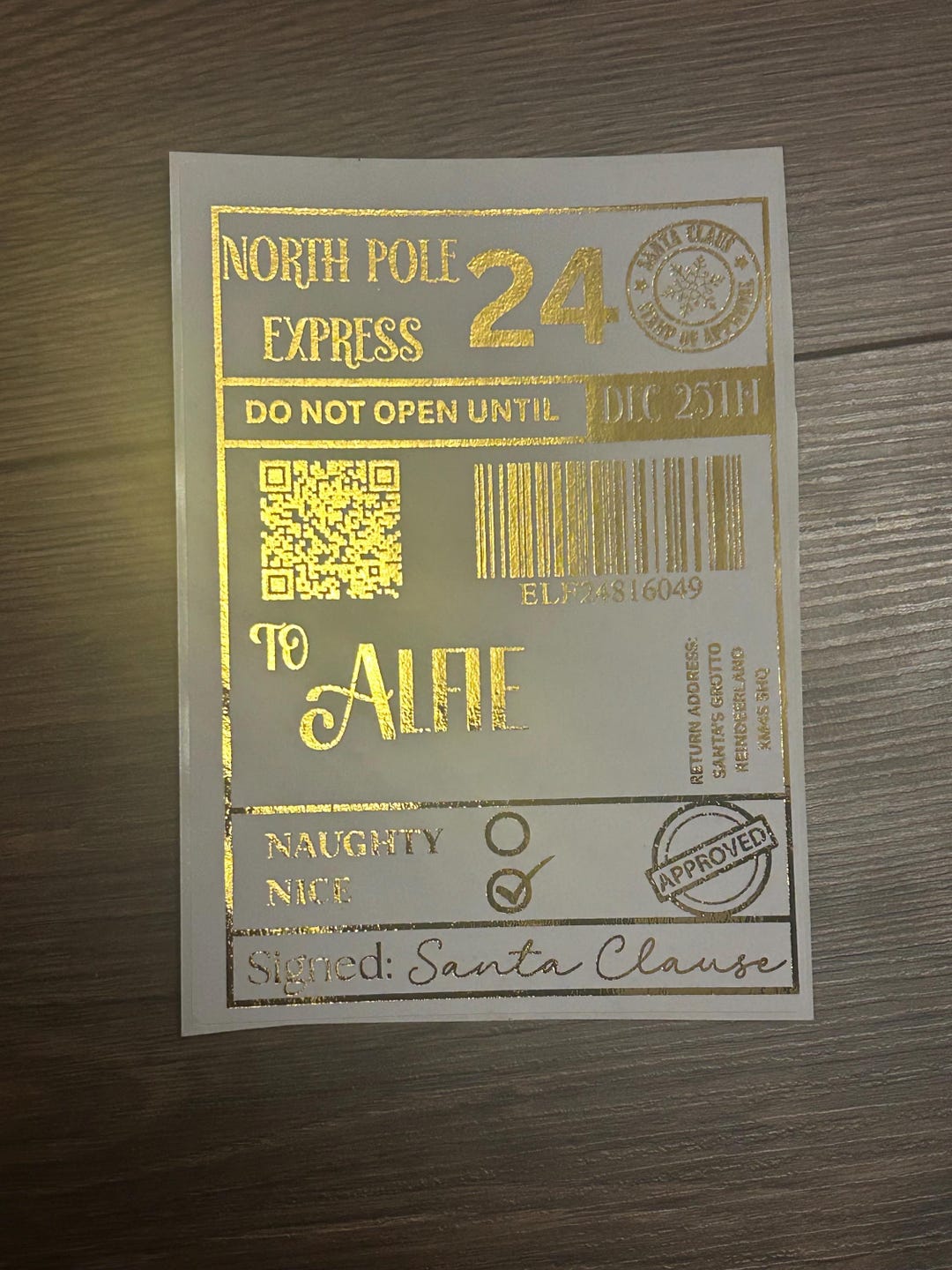 North Pole Express Gift Tag | Personalized Santa Label | Gold Foil ...