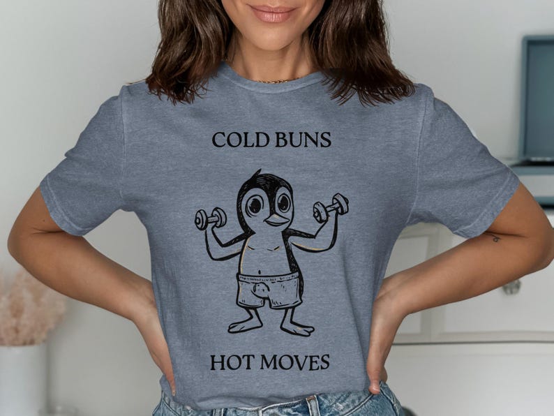 Penguin Gym T-shirts, Cold Buns Hot Moves Punny Workout Tee, Gym Humor ...