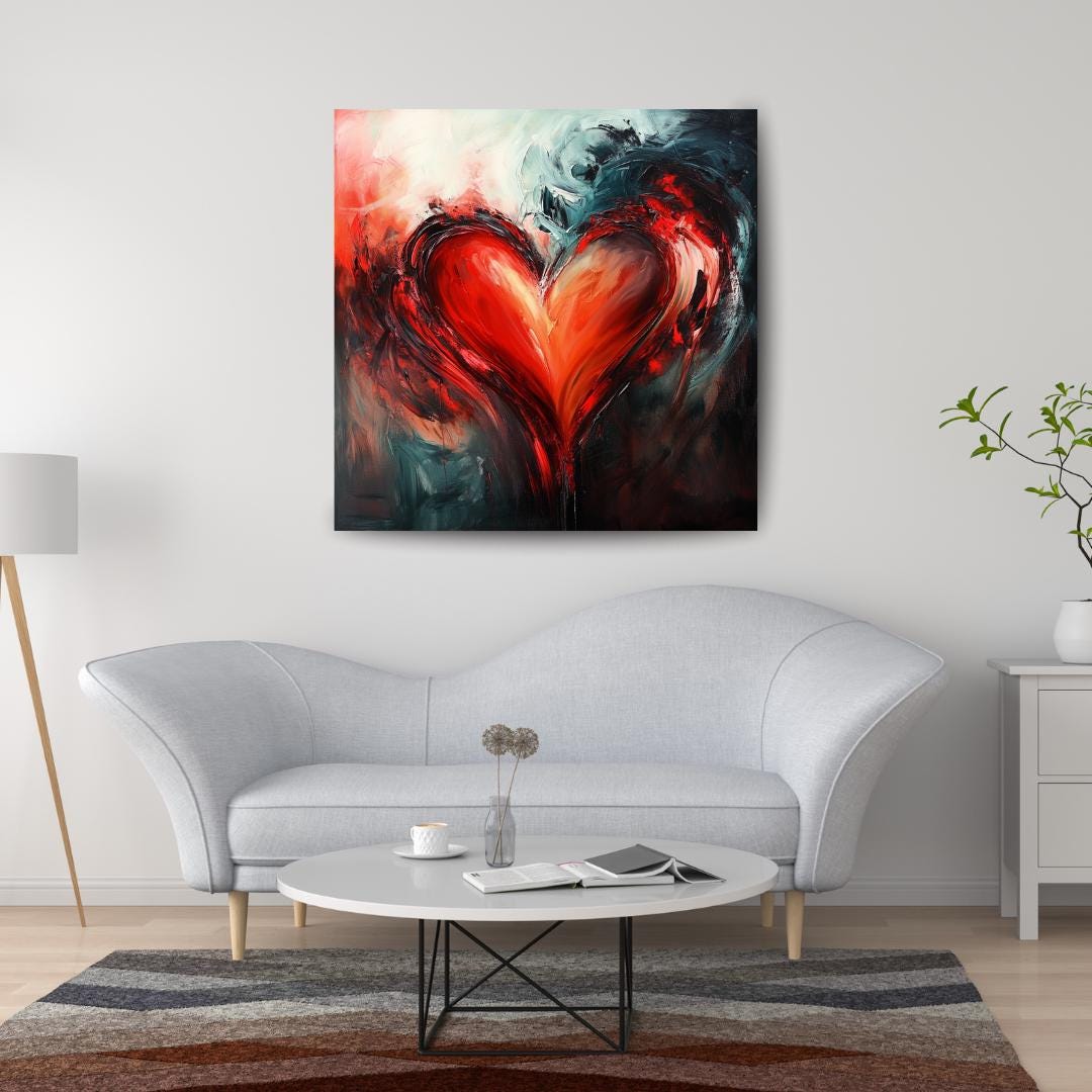 Colorful Abstract Red Heart Painting | Vibrant Love Wall Art | Modern ...
