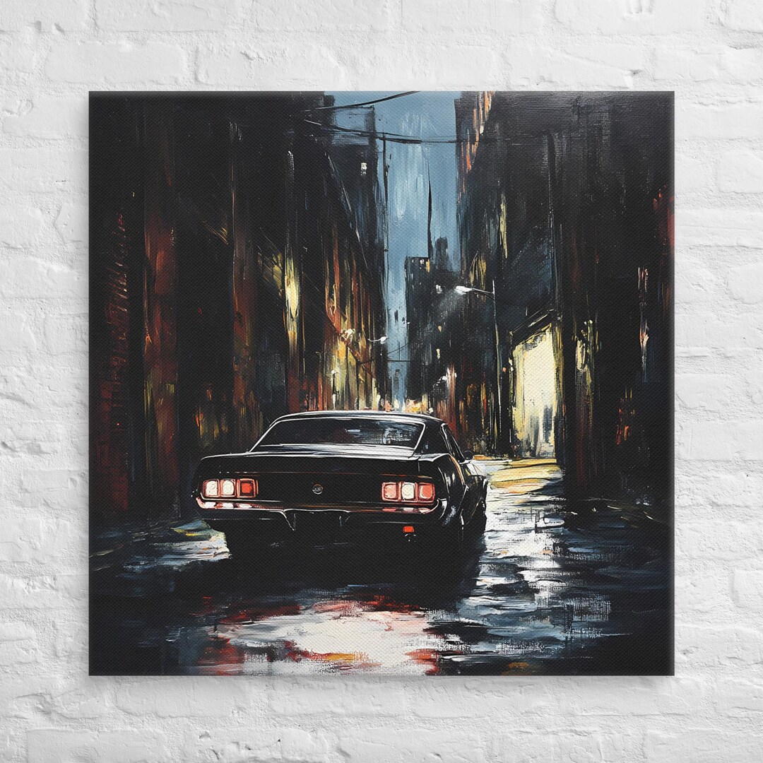 Moody Vintage Muscle Car Canvas, Dark Street American Classic Car Wall ...