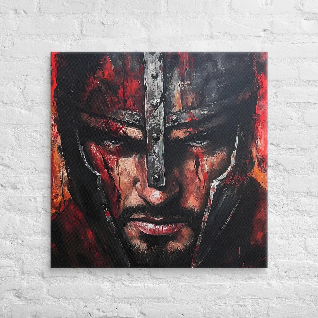 Steel Gaze: Bold Gladiator Portrait With Helmet Canvas Wall Art - Etsy