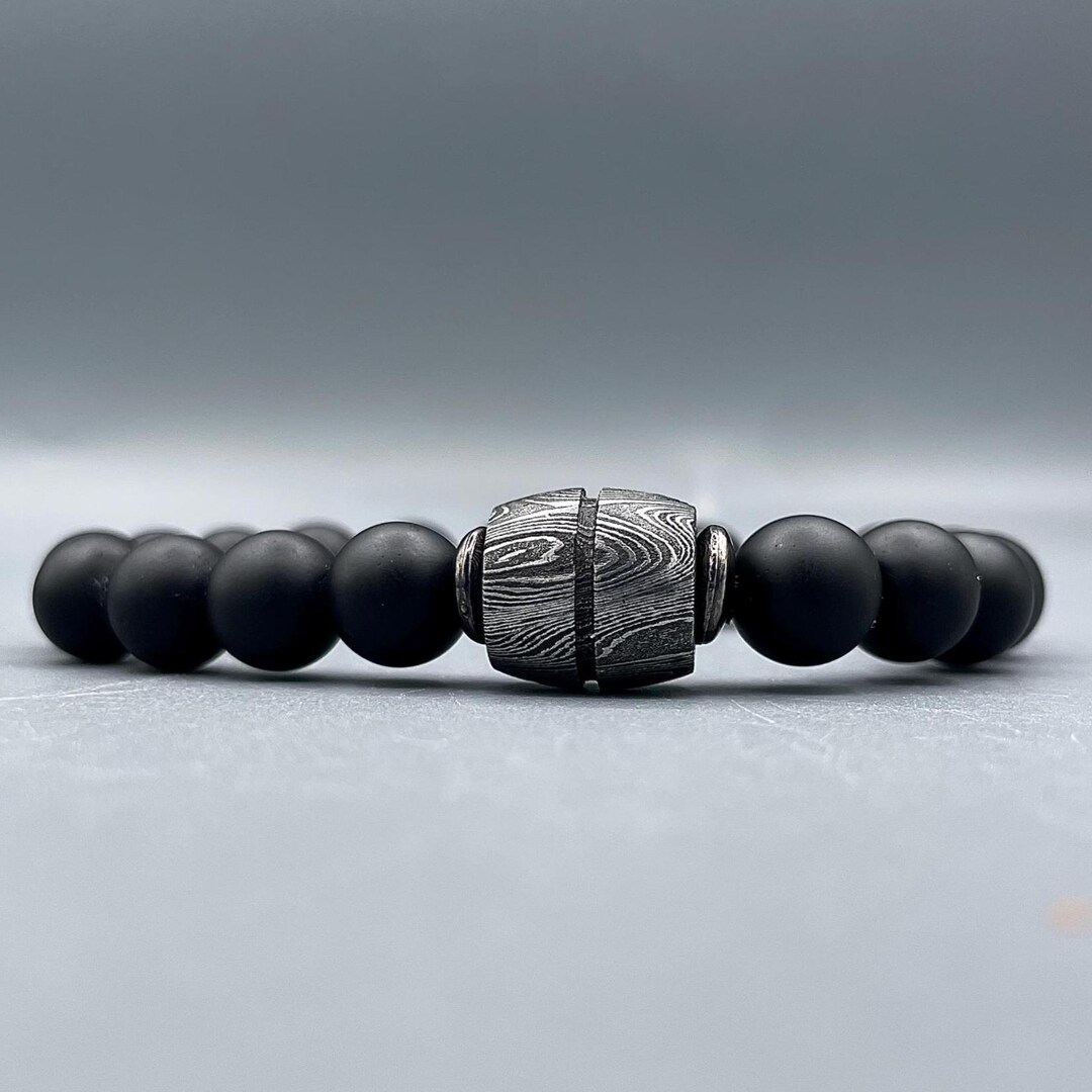 Men's Black Onyx Bracelet | Damascus Steel Bead, Minimalist Jewelry - Etsy