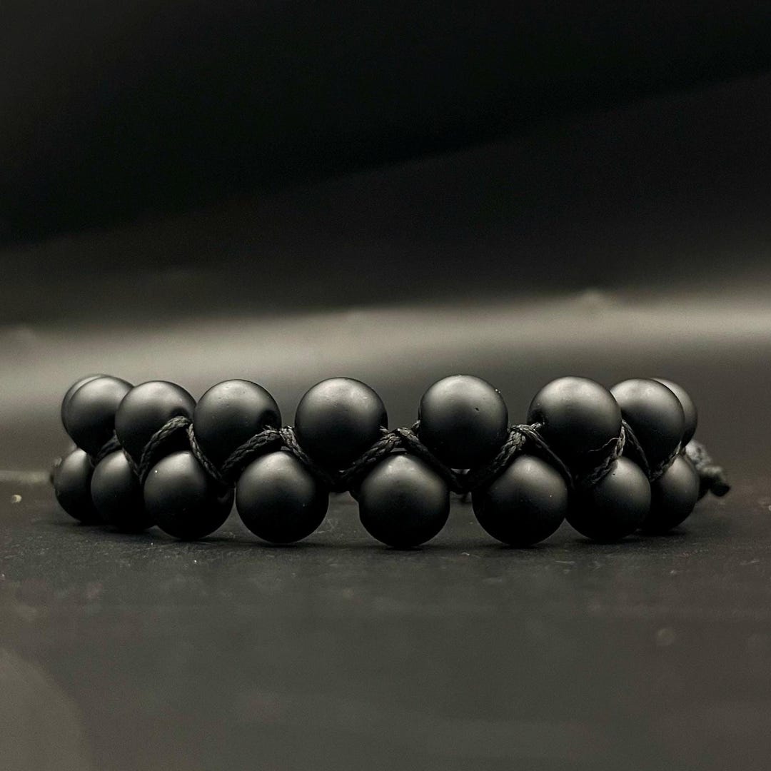 Matte Black Onyx Bracelet – Handmade Adjustable Macrame Bracelet for ...