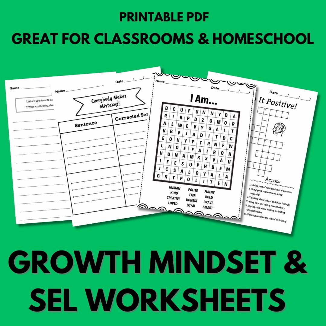 Growth Mindset & Positivity Worksheets Fun SEL Activities Printable PDF ...