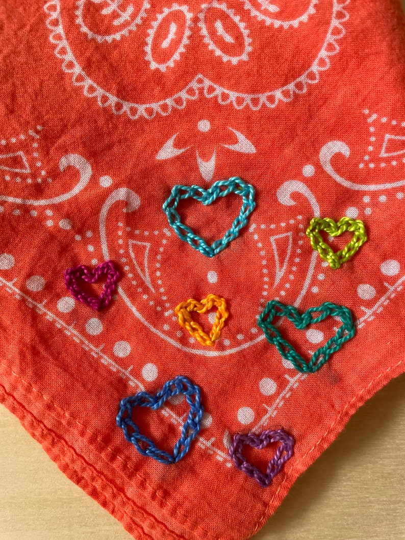 Hand Embroidered Bandana Hearts Necktie, Hatband or Face Mask ...
