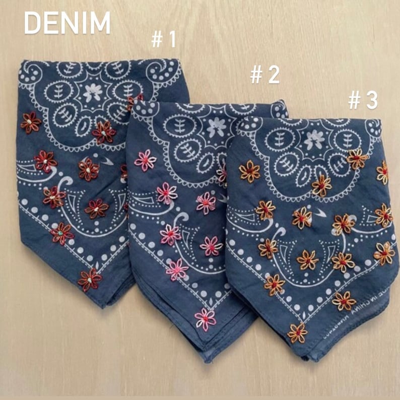 Chain Stitch Hand Embroidered Cotton Bandana | Wildflowers | Custom ...