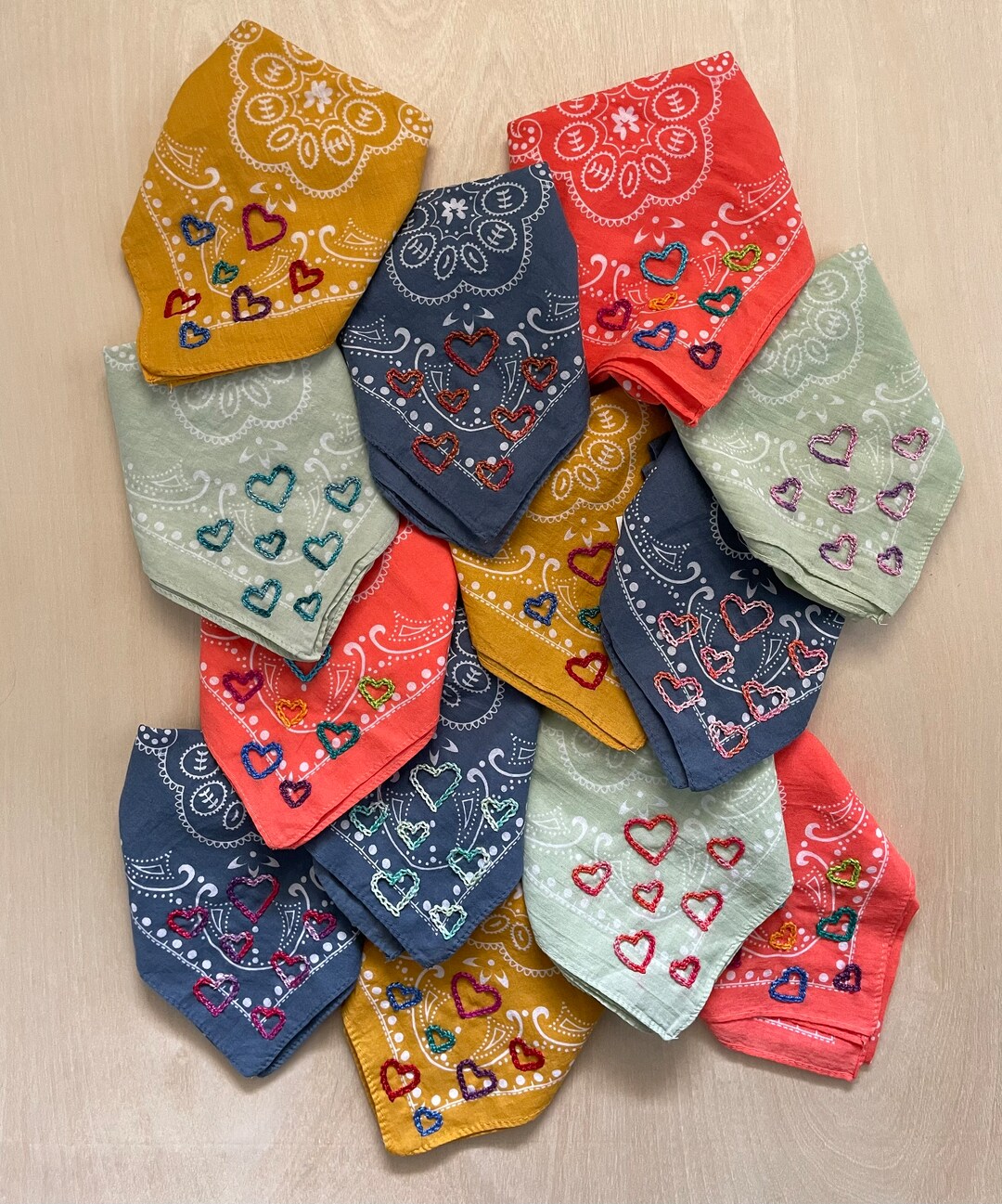 Hand Embroidered Bandana | Hearts | Necktie, Hatband or Face Mask ...