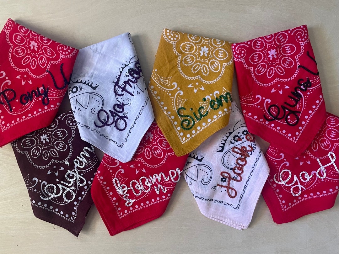 Hand Embroidered "game Day" Bandana: Custom School Colors - Etsy