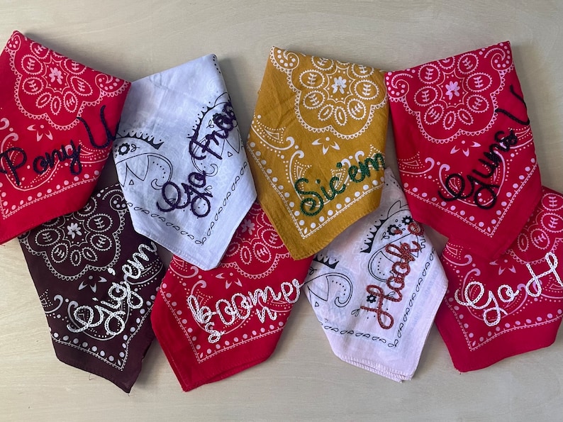 Chain Stitch Hand Embroidered "game Day" Cotton Bandana | Custom School ...