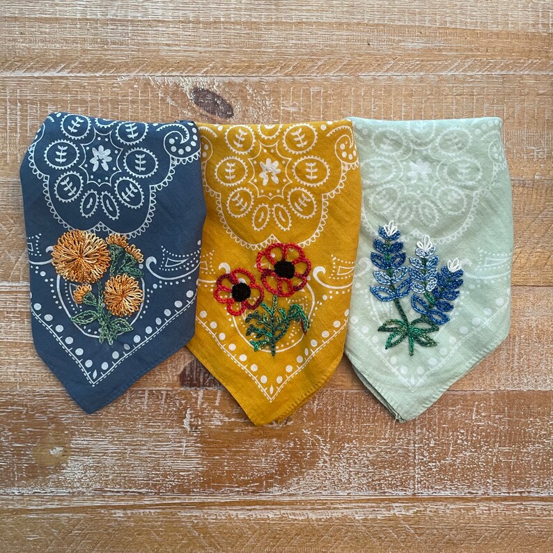 Chain Stitch Hand Embroidered Cotton Bandana | Poppies | Custom Name or ...