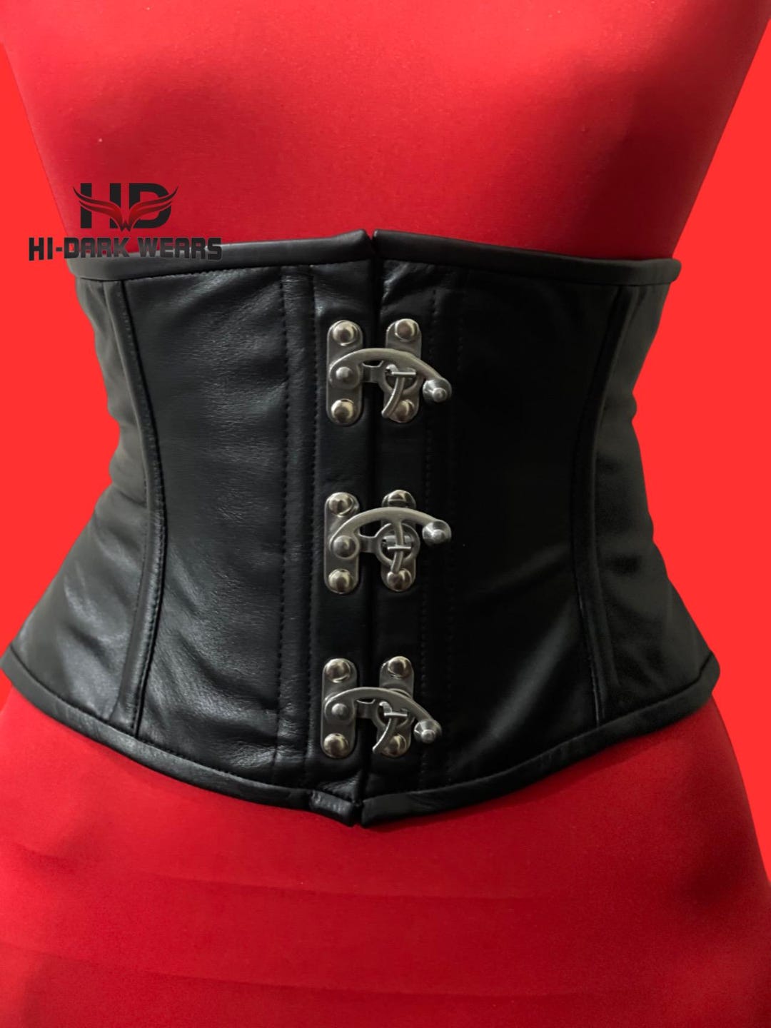 Women Handmade Leather Corset Black Leather Underbust Corset Fit Waist ...