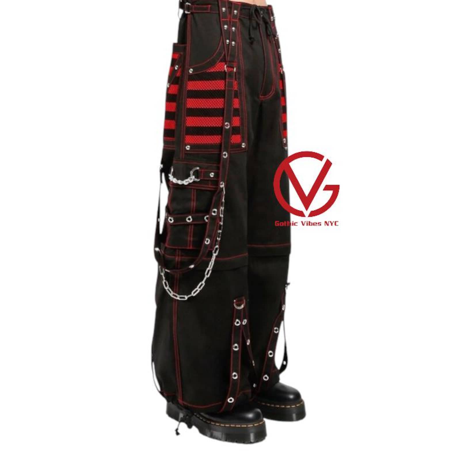 Handmade Cyberpunk Gothic Pants: Red Accent Chain Trousers - Etsy