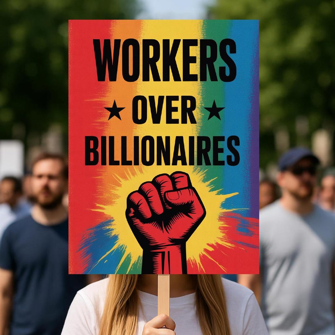 Workers Over Billionaires Protest Sign: No Kings, Resist, Labor Rights ...