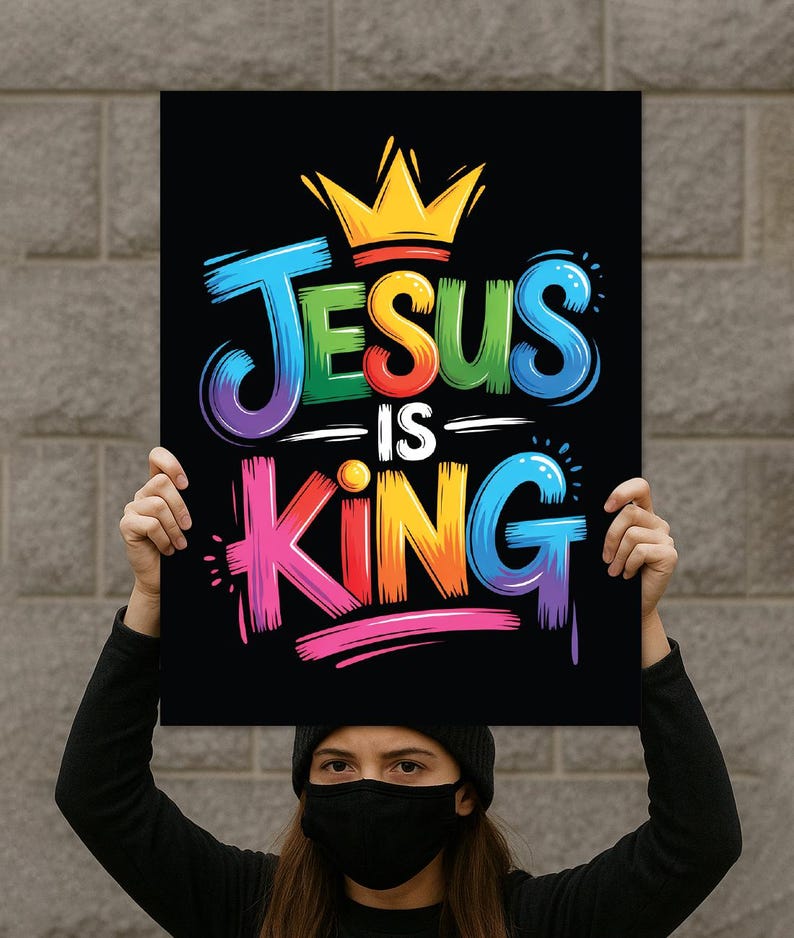 Jesus is King Sign: Christian Inspirational Wall Art, No Kings Poster ...
