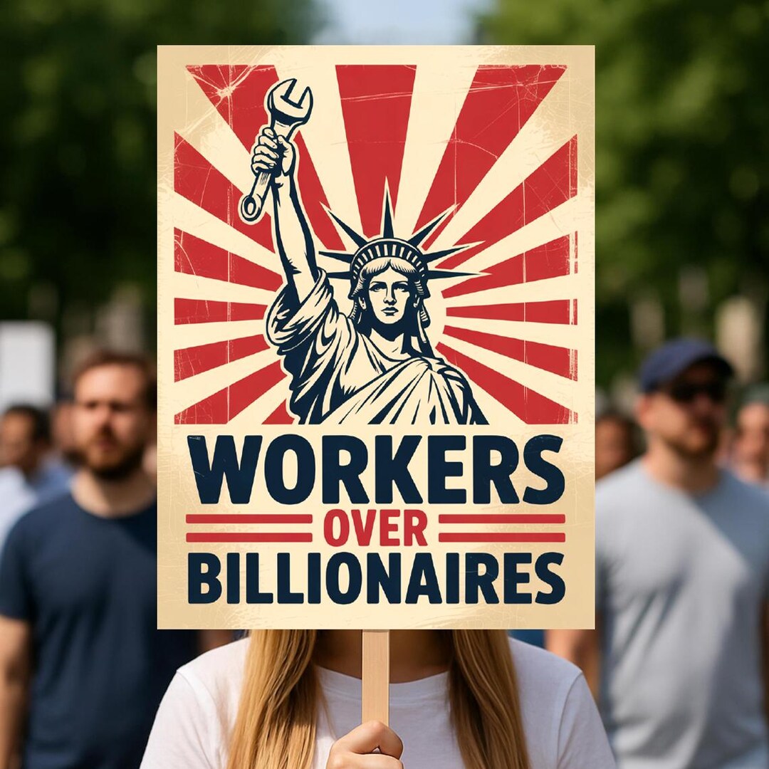 Workers Over Billionaires Protest Sign: Anti Trump Labor Day Union ...