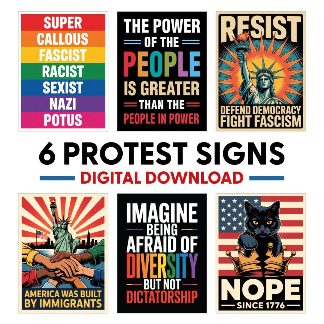 Anti-trump Protest Signs Bundle: No Kings Printable, Resist, Defend ...