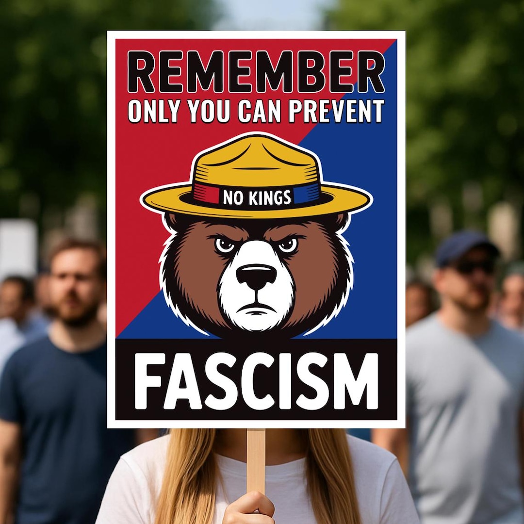 Cartello di protesta "No Kings", manifesto "Prevenire il fascismo" per ...