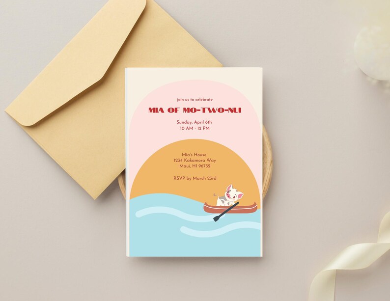 Editable Disney Moana Pua Birthday Party Invitation • Cute Chic Modern ...