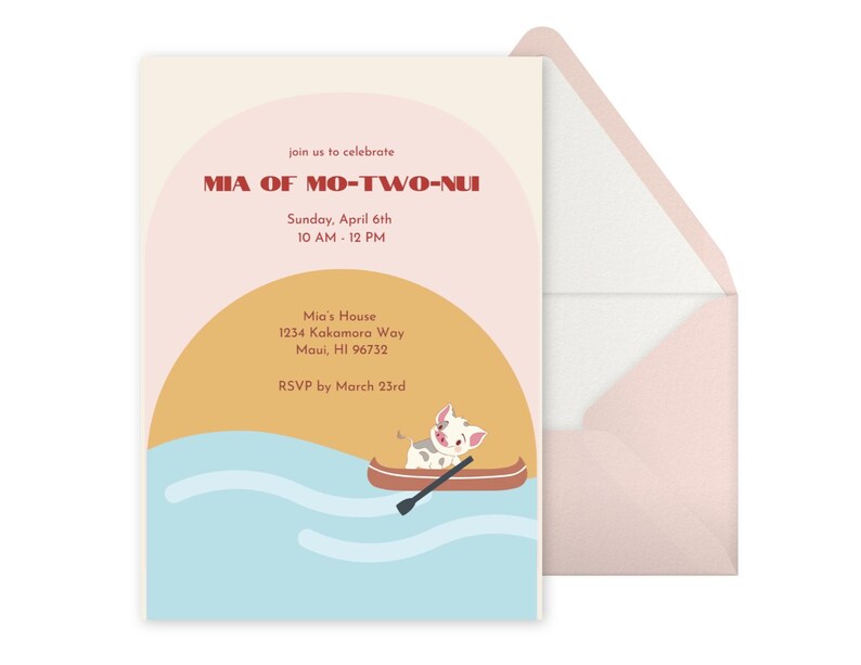 Editable Disney Moana Pua Birthday Party Invitation • Cute Chic Modern ...
