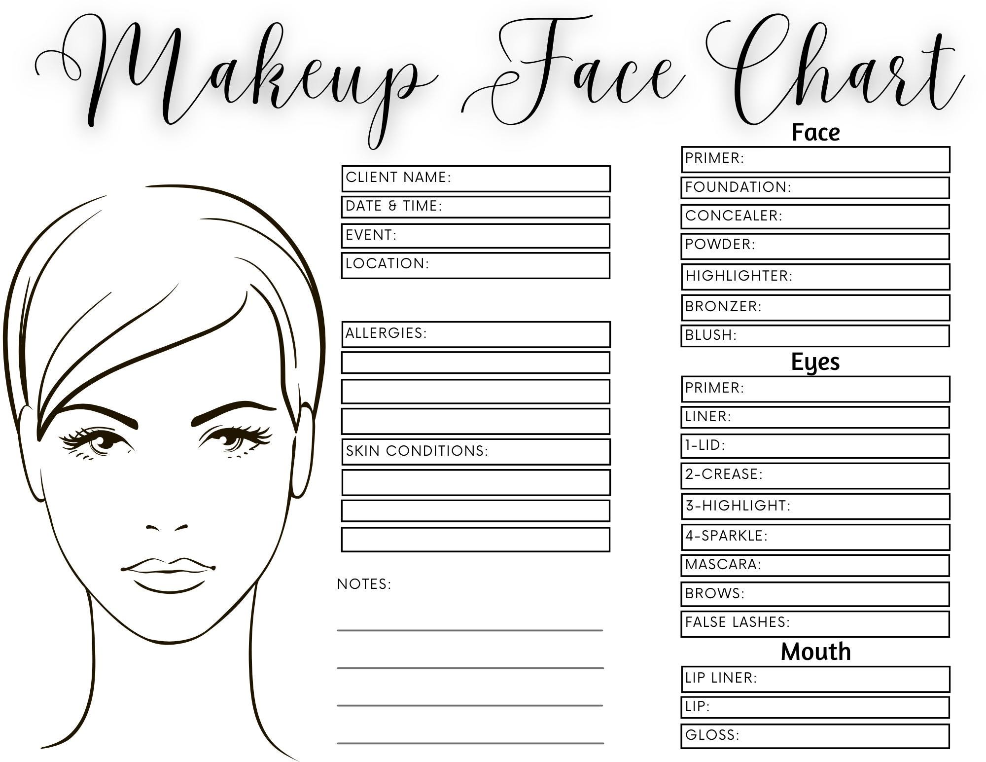 Makeup Artist Face Chart - Etsy