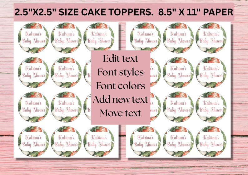 Berry Sweet Cake Topper • Strawberry Baby Shower Decoration • Editable ...